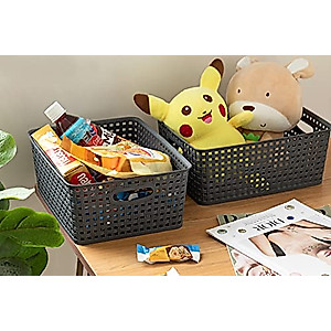 Eslite Plastic Storage Baskets for Organizing,11.42"X9"X4.7",Pack of 4 (Grey)