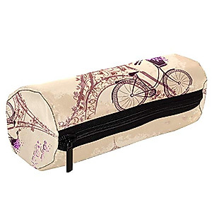 Bonjour Paris Tower Eiffel and Bicycle Pencil Bag Pen Case Stationary Case Pencil Pouch Desk Organizer Makeup Cosmetic Bag for School Office