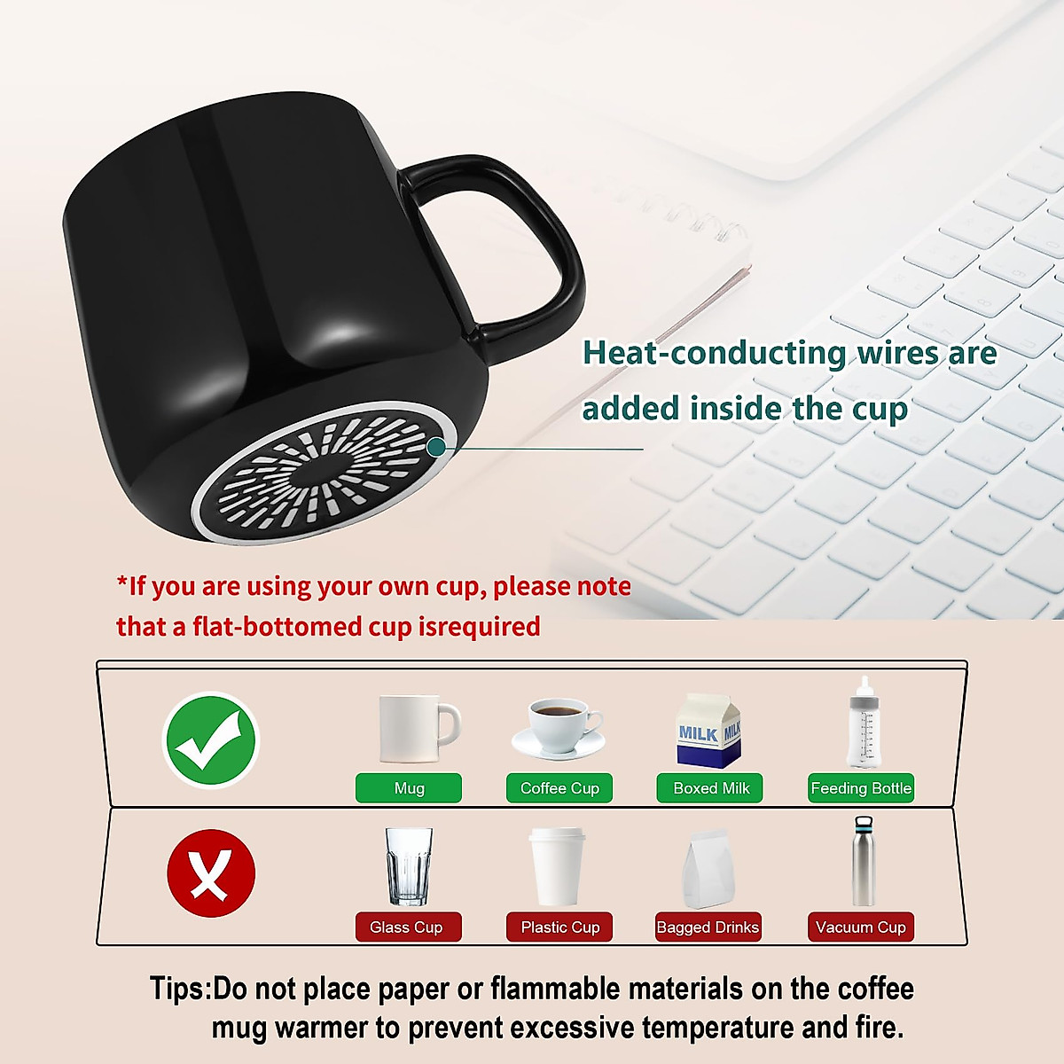 HYRIXDIRECT Coffee Mug Warmer with Mug Spoon Set, 7 Temperature Setting & Auto On/Off Gravity-Induction Coffee Mug with Auto Shut Off, Beverage, Milk, Tea Warmer
