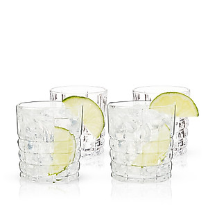 Viski Highland D.O.F. Glasses Set of 4 - Crystal Classic Lowball Cocktail Barware - 10 oz