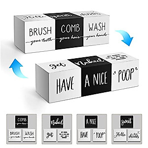 Farmhouse Set of 3 for Bathroom Decor Funny Bathroom Sign with Unique Sayings Rustic Wooden Bathroom Shelf Decor Cute Black and White Bathroom Decor For The Guest Restroom Home Decoration