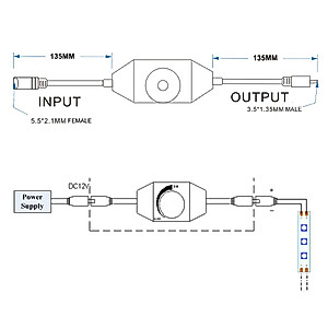 [3 Pack] KEYGMA LED Strip Light Dimmer, DC 12V-24V Dimmer Switch for Strip Lights 2835 3528 5050 5630 5730 3014, Single Color