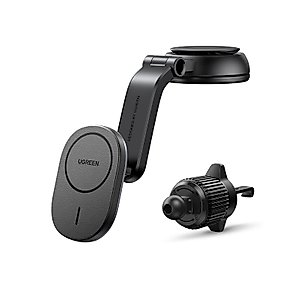 UGREEN Magnetic Wireless Car Charger Mount, Compatible with iPhone 15/14/13/12 Series Car Mount, Built-in 18 N52 Magnets, 11N Strong Magnets, Car Magnetic Phone Mount Charger