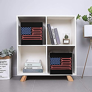 Wrench American Flag Storage Bins Cubes Foldable Fabric Organizers with Handles Clothes Bag Book Box Toys Basket for Shelves Closet 10.6"