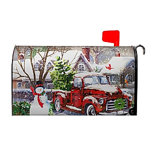 Red Buffalo Plaid Snowman Xmas Mailbox Covers - Winter Post Box Cover with Magnetic Closure - Waterproof & Standard Size 21x18 inch for Garden Yard Home Decor