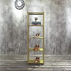 FURVOKIA Clothing Retail Heavy Duty Metal Display Rack,Floor-Standing Shoe Bag Plant Jewelry Shelves,Home Kitchen Bedroom Bathroom Office Storage Shelf (Gold Square Tube, 5-Tier)