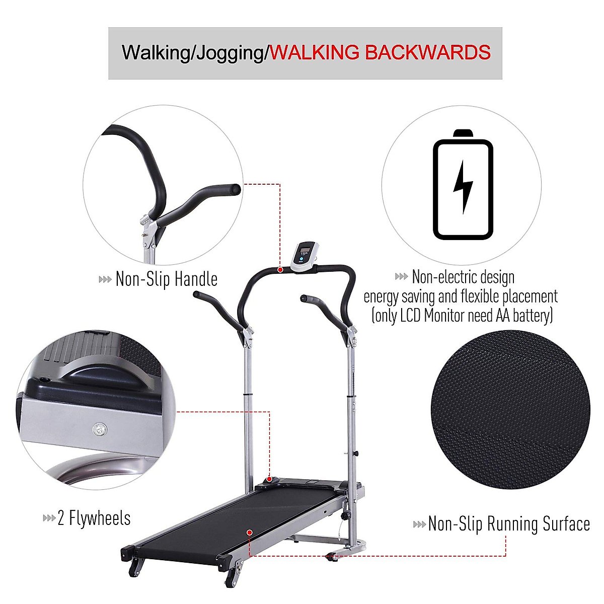 Soozier 2-in-1 Folding Walking Manual Treadmill Machine Sit Up Bench Running with LCD Screen Home Exercise Fitness