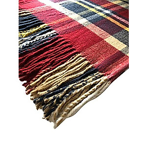 NY GOLDEN FASHION Women Oversized Scottish Clan Tartan Plaid Cashmere Feel Shawl Wrap Winter Scarf (Burgundy Multi Plaid)