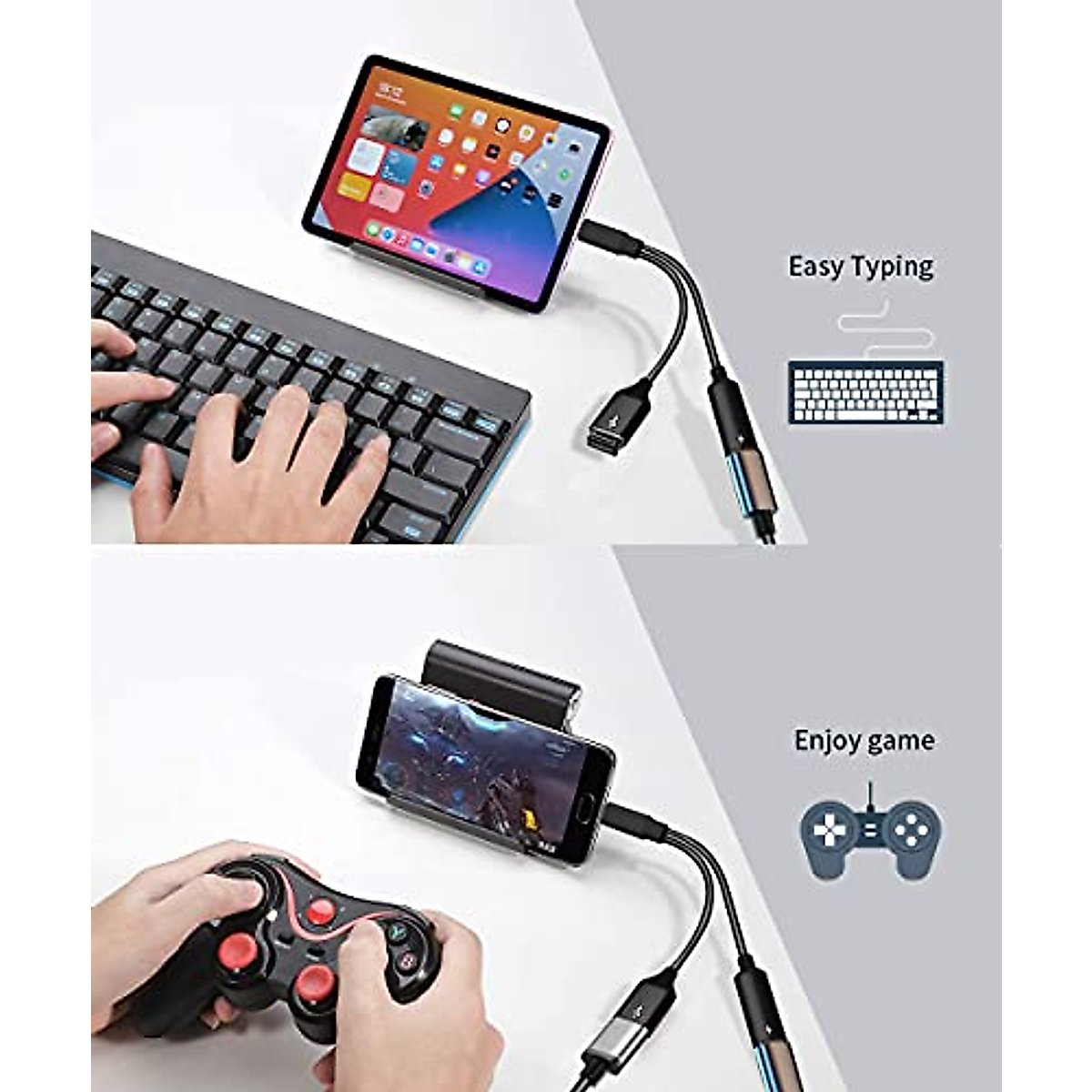 USB C to USB Adapter with Type C Charging, 2 in 1 Type C 3.0 OTG Splitter with 60W PD Fast Charge Compatible for Galaxy S23 S22 S21 S20 S20+ Note 20/10,Switch,LG V40 V30 G8, Pixel4 XL,Google TV 2020