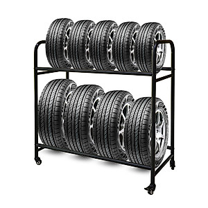 Landrol Tire Cart Rack Organizer, Heavy Duty Mobile Tire Holder for Garage Storage, Adjustable Tire Stand Indoor/Outdoor with 2 Universal Rolling Wheels Shelves