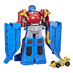 Transformers Optimus Prime Jumbo Jet Wing Racer Playset with 4.5-inch Bumblebee Racecar Action Figure Converting Toys, Ages 3 and Up, 15-inch