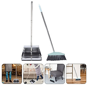 ULTECHNOVO 1 Set Garbage Shovel Cleaning Scraper Long Handle Broom Floor Sweeping Broom Long Handle Dust Pan Broom and Dust Pan Ladlebroom Home Stainless Steel Office Dustpan Indoor