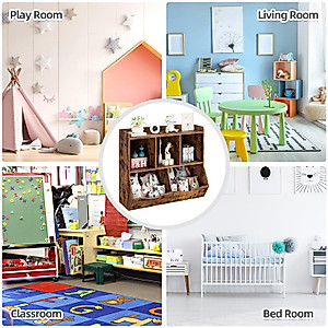 coucheta Toy Bookcase and Bookshelf, Multi Shelf with Cubby Organizer Cabinet for Storage Books and Toys, for Bedroom, Playroom and Hallway (Retro Brown)