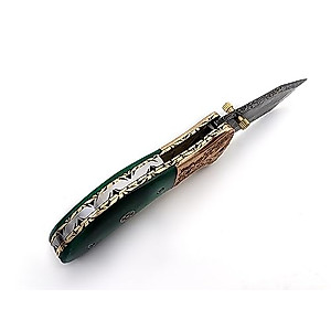 EAGLE BLADES-Handmade Pocket Knives Tactical Hunting Knives Knife Folding- OTF Folding knife with liner lock and Beautiful Premium Leather Sheath (EBF 03)