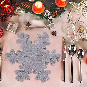 Zerodeko 8pcs Christmas Snowflake Cutlery Holder Christmas Tableware Holders Silverware Pocket Cutlery Organizers Felt Xmas Knife Fork Flatware Bags Christmas Party Dinner Table Supplies Gray