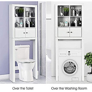 Nightcore Bathroom Storage Rack Over The Toilet, Toilet Organizer with 4 Open Space, Space Saver Cabinet, Sturdy and Durable Bathroom Shelf, White