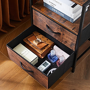 topfresh Brown Nightstand with Charging Station End Table Side Tables with USB Ports and Outlets Bedroom Nightstand with Fabric Drawers End Table with Open Shelf Modern Nightstand 1pcs