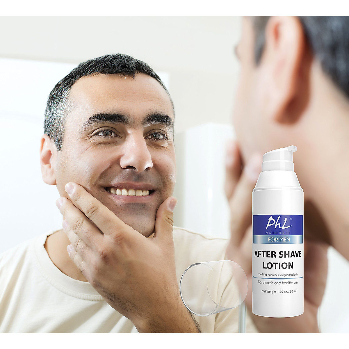 PHL Naturals Unscented Aftershave for Men, After Shave Lotion - Soothes, Moisturizes, Repairs Skin & Prevents Razor Burn, Smooth Soft Finish, 1.75 oz / 51.7 ml