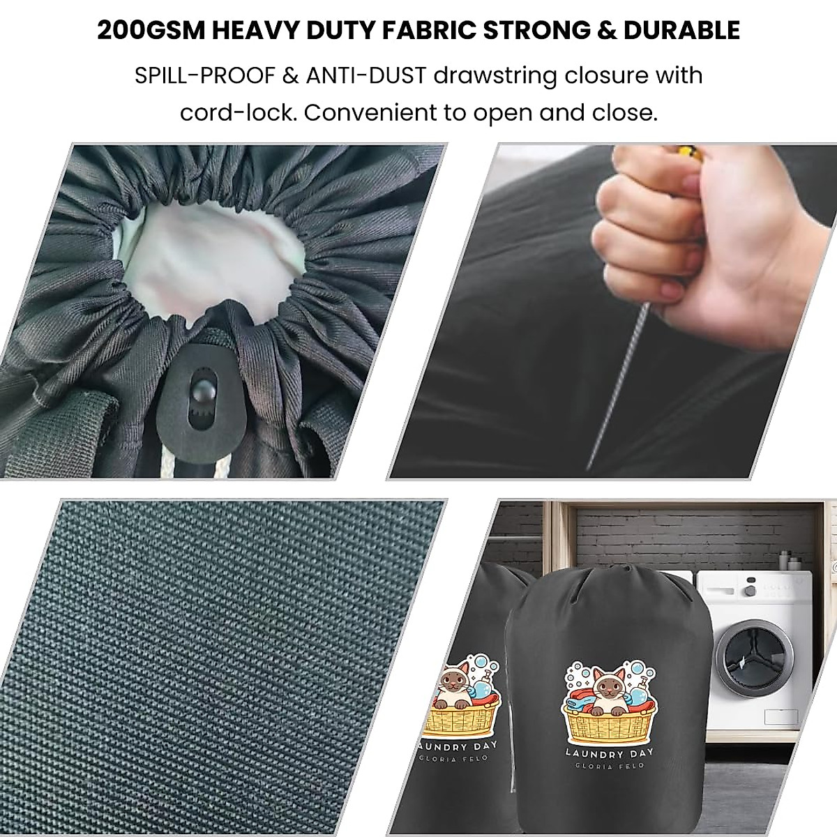 "Extra Large Heavy Duty Laundry Bag for Travel, Locking Drawstring Closure, Large Bags Will Fit a Laundry Basket or Hamper and Strong Enough to Carry up to Three Loads of Clothes Set of 2 Bags CAT"