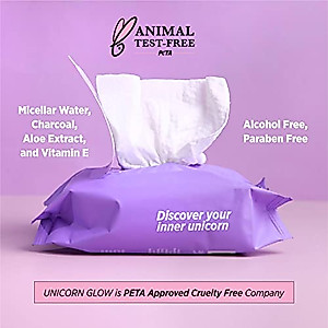 Unicorn Glow Makeup Remover Cleansing Face Wipes - 1 EA [25 count] XL Oversize Biodegradable Daily Cleansing Facial Towelettes to Remove Makeup, Micellar Water, Charcoal, Aloe Extract and Vitamin E, Alcohol Free, Paraben Free - CALL IT A DAY (1 EA)