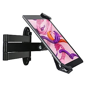 WeSTRUGGLE Tablet Wall Mount, Adjustable Arm Swivel, Anti-Theft Security Lock & Key, Foldable, 360 Rotating, Black