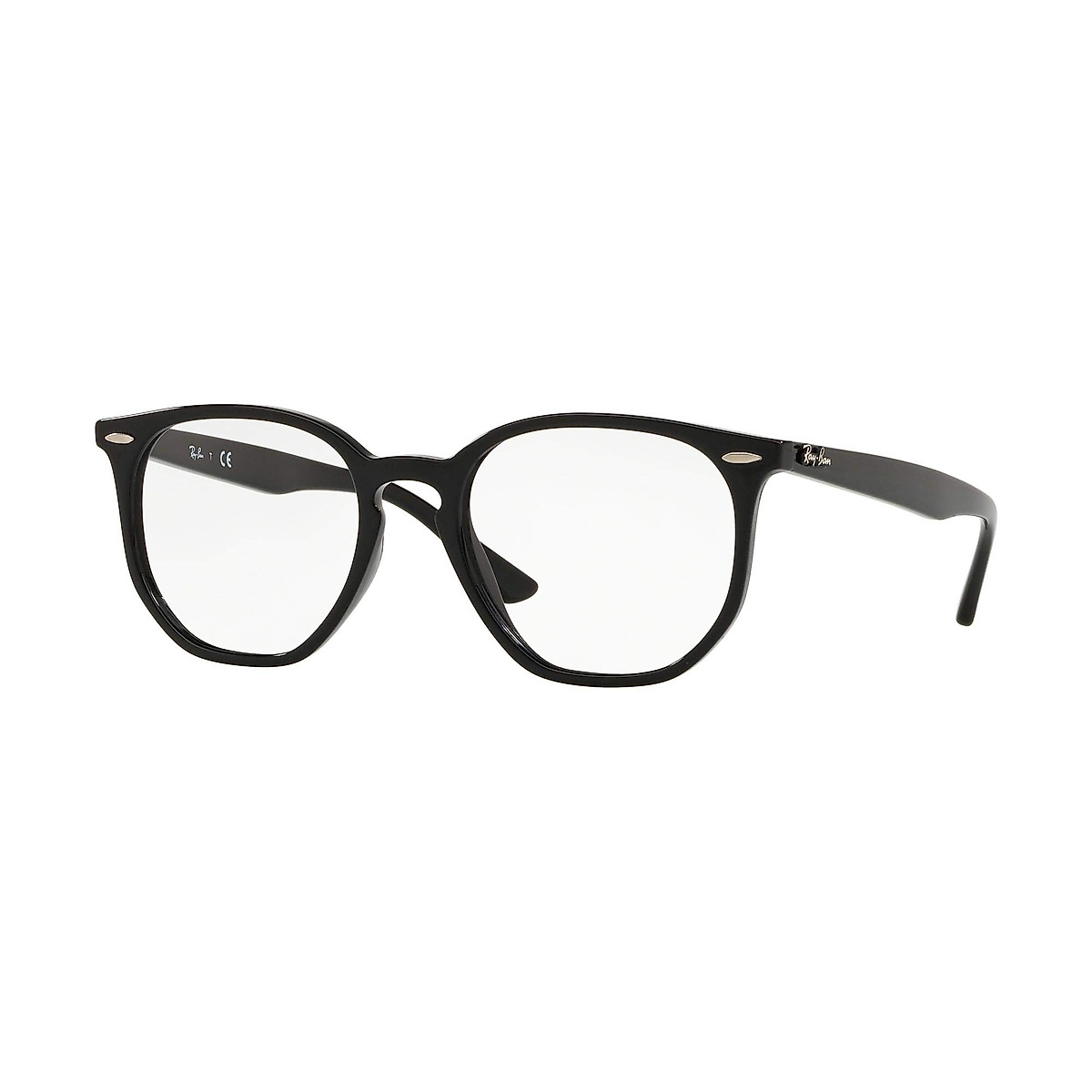 Ray-Ban RX7151 Hexagonal Prescription Eyeglass Frames, Black/Demo Lens, 52 mm