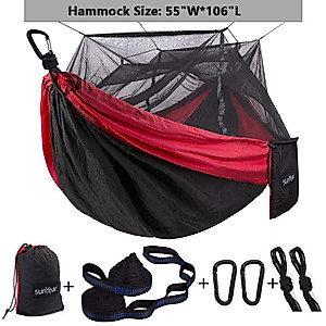 Sunyear Camping Hammock with Net & Sunyear Hammock Rain Fly Tent Tarp Provides Effective Protection Against Rain