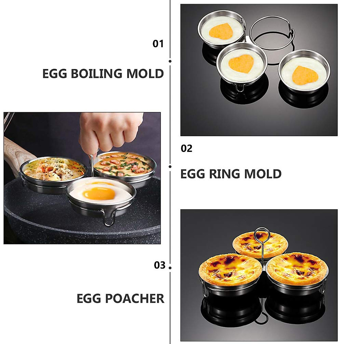 YARNOW 2pcs Stainless Steel Egg Poacher Pan 3 Poached Egg Cups for Poached Eggs Brunch Breakfasts Microwave Egg Poachers Kitchen Gadgets with Oil Brush
