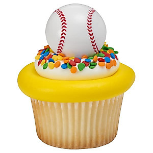 NCS 3D Baseball Cupcake Rings, White - 12 Count - 8823