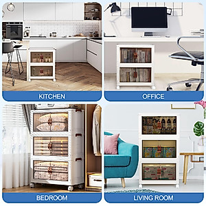 Gzdisbek Storage Bins with Lids, 3 Pack Multifunctional Collapsible Storage Containers with Wheels, 8.4Gal Clear Plastic Clothes Closet Organizer for Home and Office (White)