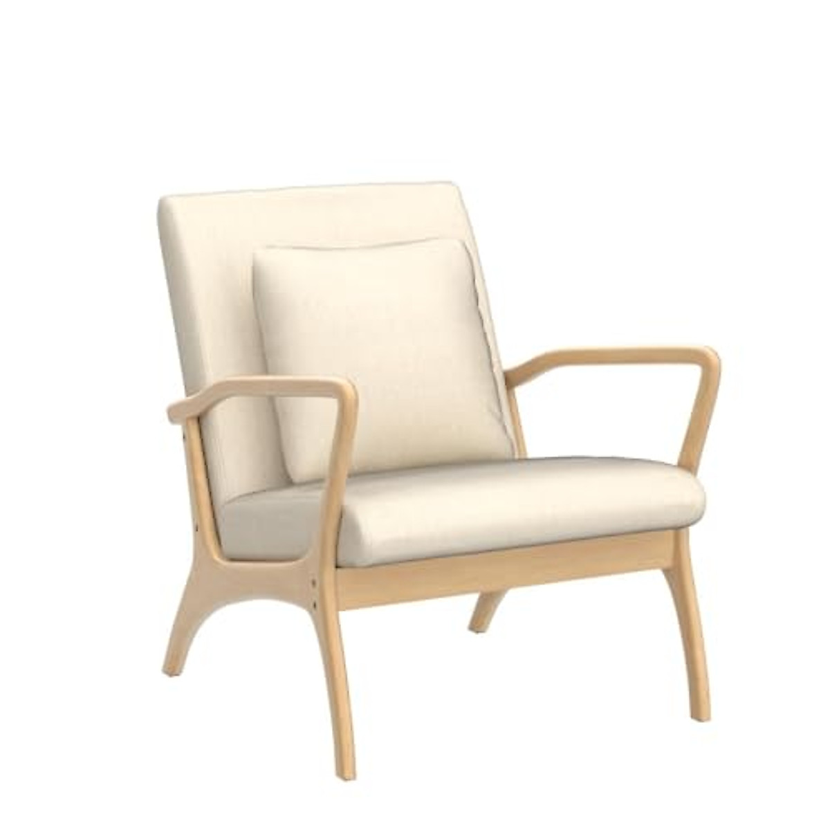 ELUCHANG Accent Chair with Lumbar Pillow,Mid-Century Modern Armchair, Linen Fabric Comfy Reading, Lounge Side Chair for Living Room Bedroom Apartment,Easy Assembly(Beige)
