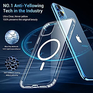 jaroco Strong Magnetic Clear for iPhone 11 Case[Compatible with Magsafe][Non Yellowing][2 Pcs Glass Screen Protector+Camera Lens Protector]Shockproof Slim Thin Magnetic Case Phone Case Cover 6.1-Clear