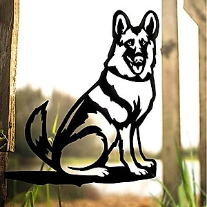 YO-yiHHG Adorable Dog Stake Decoration Yard Garden Outdoor Metal Art Dog Silhouette Decoration Steel Dogs Statue Adorable Ornament Gift (German Shepherd)