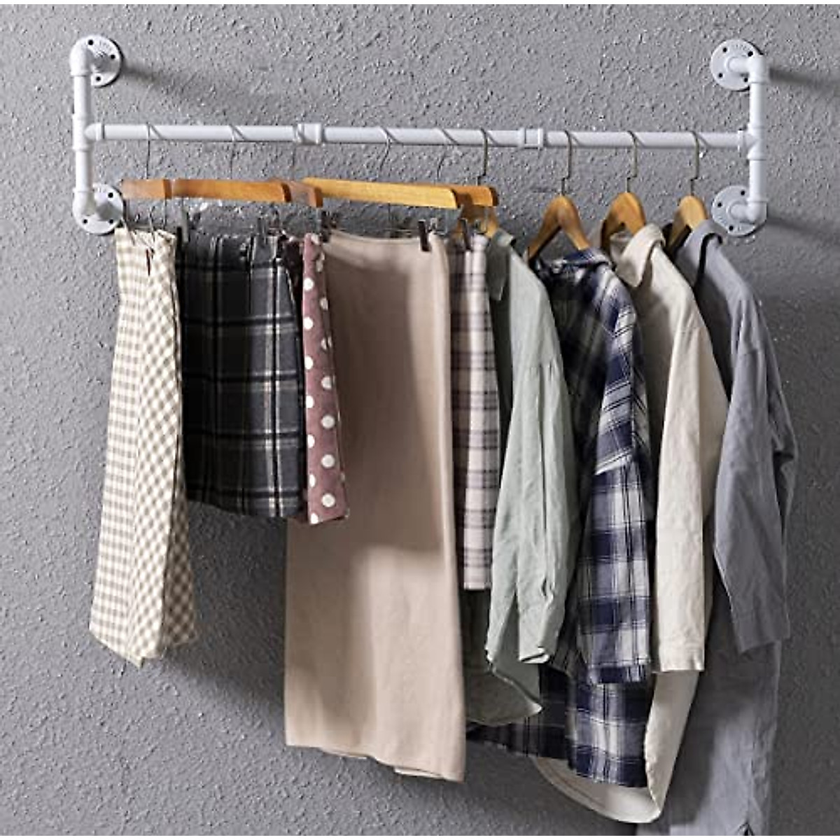 YLFAHXP Industrial Pipe Clothes Rack, Heavy Duty Detachable Wall Mounted Iron Garment Bar, Multi-purpose Clothing Rack Hanging Rod Organizer for Closet Storage (White)