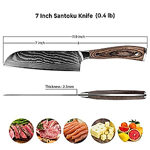 GOOD HELPER 7 Inch Santoku Knife High Carbon Damascus Kitchen Knives Stainless Steel Japanese Chef Knife Ergonomic Pakka Wood Handle Cuchillos Para Cocina with Gift Box