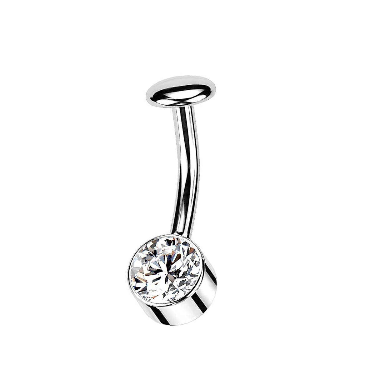 Dynamique Implant Grade Titanium Threadless 5mm Convex Disc Floating Belly Ring With Bezel Set Round CZ (Sold Per Piece)