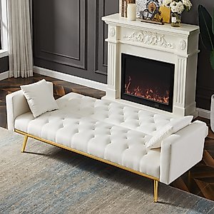 Tidyard White Convertible Folding Futon Sofa Bed, Sleeper Sofa Couch Padded Seat Couch for Living Room, Home, Office Furniture
