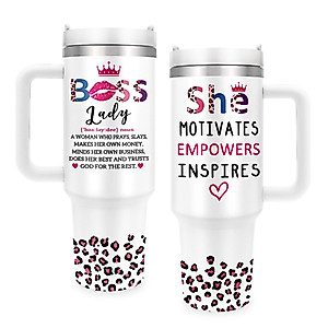 Boss Day Gifts for Her - Boss Gifts for Women - Boss Lady Gifts Tumbler, Gifts for Boss Woman, Boss Birthday Gifts for Women, Boss Gifts for Christmas, Boss Tumbler Cup (40 oz，with Lid and Straw)