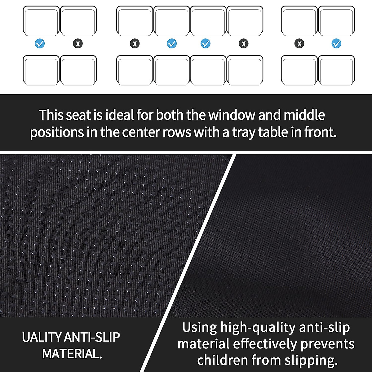 Airplane Seat Extender for Kids Toddler Airplane Bed Airplane Travel Essentials Airplane Footrest Leg Rest for Children to Lie Down on The Plane (Black)