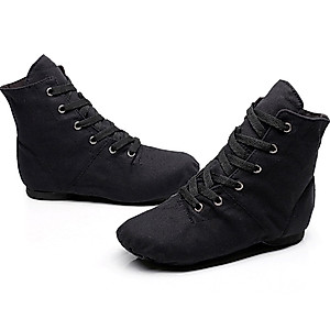YOYODANCE Lace-up Canvas Dance Shoes Flat Jazz Boots for Women (US7, Black)