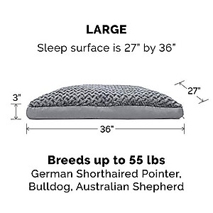 Furhaven Large Pillow Dog Bed Ultra Plush Faux Fur & Suede Mattress w/ Removable Washable Cover - Gray, Large