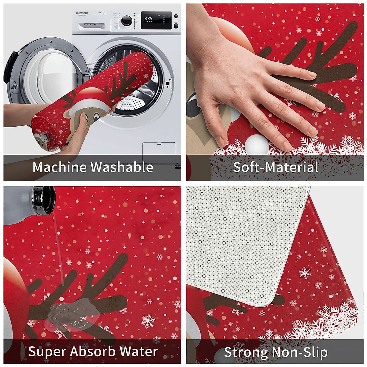 Door Mat 16 x 24 in Merry Christmas Cute Cartoon Elk Print Non-Slip Floor Mats Front Door Welcome Carpet for Indoor Outdoor