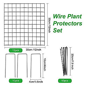 DOSTATNI 12 Sheet Small Wire Plant Protectors with Nylon tie Plant Protector 12” Garden Wire Plant Mesh U-Shaped Garden Stakes for Plants, Vegetables and Shrubs (12)