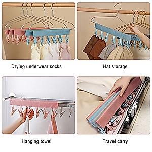 Klyuqoz Travel Hangers Foldable, Sock Hangers with Clips Pack of 2, with Travel Clothesline 9.8 ft, for Scarves Tie Socks Underwear Hat Travel Home Foldable, 2 Colors