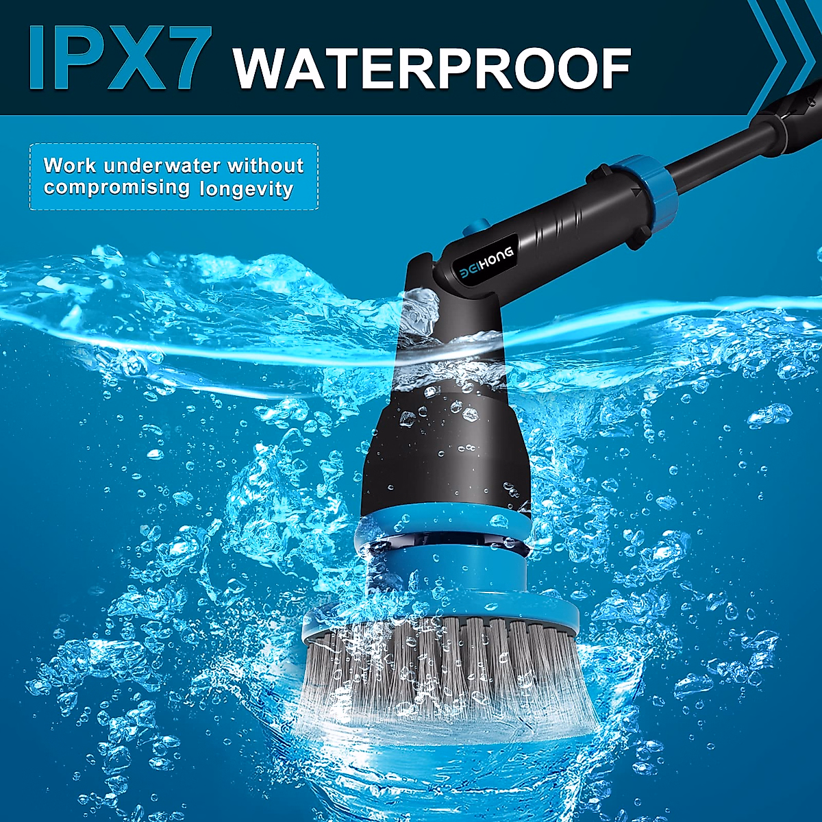 BEI & HONG 2023 Upgraded 50-Inch Adjustable Cordless Power Scrubber with 4 Replaceable Brush Heads, 2 x 21V Batteries - Blue