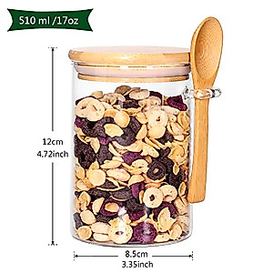 CZFWin Glass Jars with Bamboo Lids and Wooden Spoons Set of 4, Coffee Tea Sugar Container Set for Loose Tea Canister Storage, Overnight Oats Containers with Scoop for Seasoning, Coffee, Yogurt