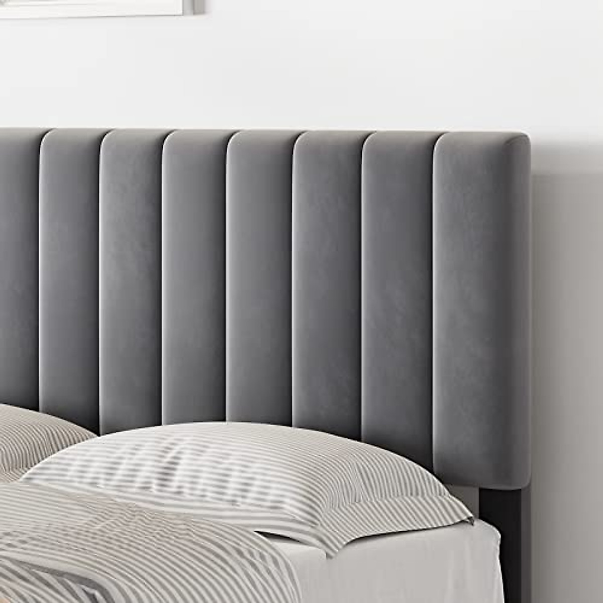 IDEALHOUSE Queen Bed Frame Modern Velvet Upholstered 11 Inch Bed Frame with Headboard No Box Spring Needed (Queen (U.S. Standard))