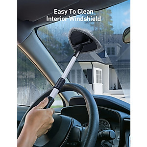 AstroAI Windshield Cleaner, Car Windshield Cleaning Tool Inside with 4 Reusable and Washable Microfiber Pads and Extendable Handle Auto Glass Wiper Kit, Gray