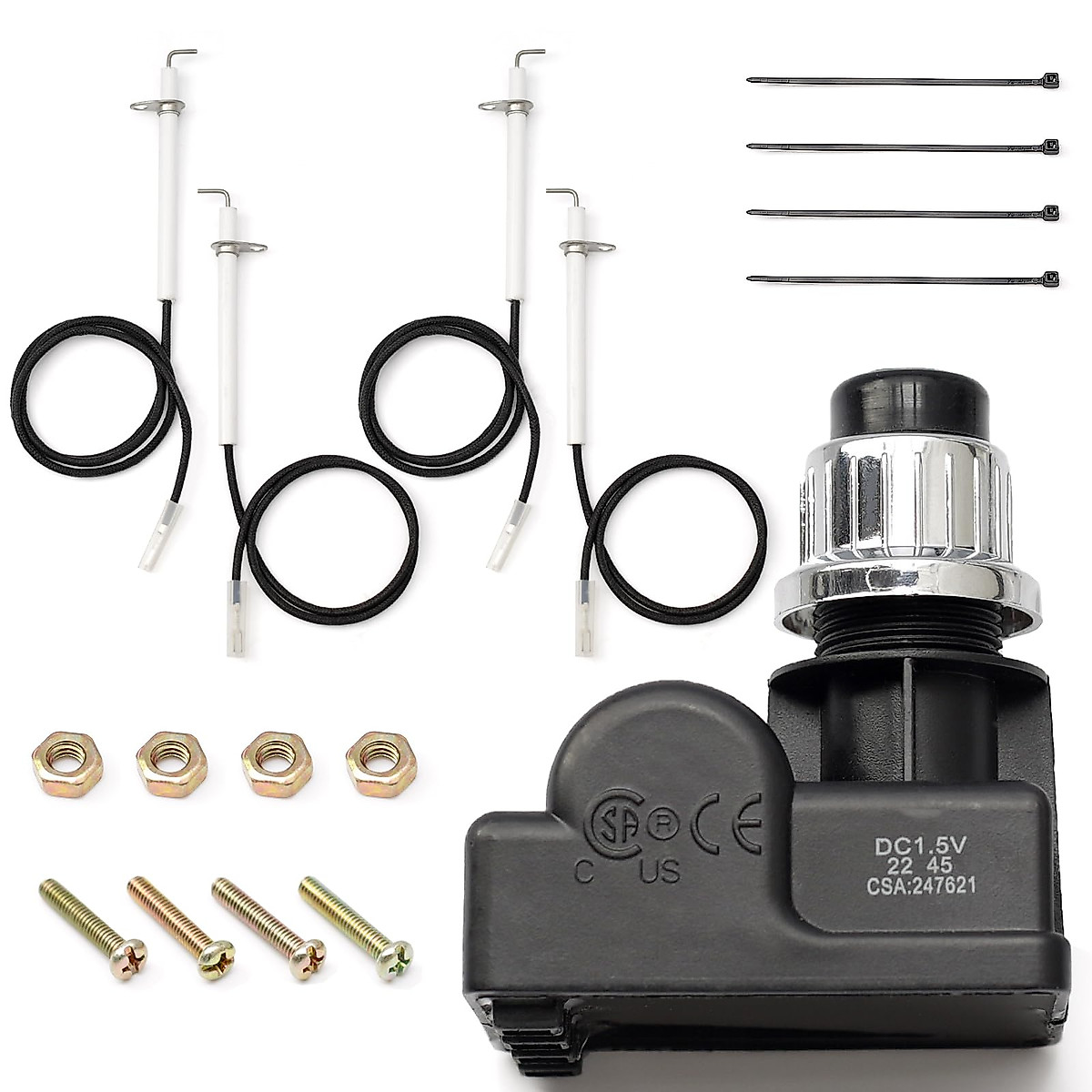 Dusledel Grill Igniters Kit Replacement for Blackstone Grill 36 Inch Griddle, Push Button Electronic Battery Igniters Replacement Spark Plug Kit with 4 Electrode