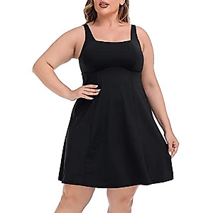 HDE Womens Plus Size Tennis Athletic Workout Dress with Built-in Shorts & Bra Black - 20